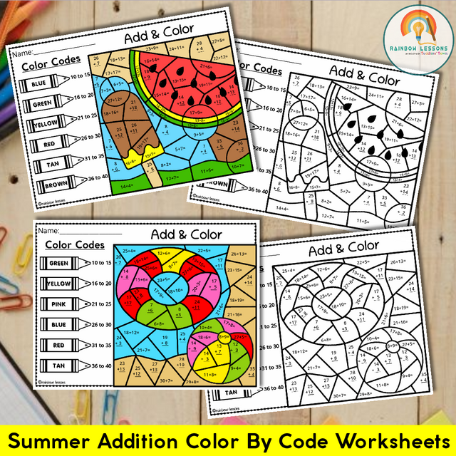 Summer Coloring Sheets | Summer Addition Color By Number | Summer ...