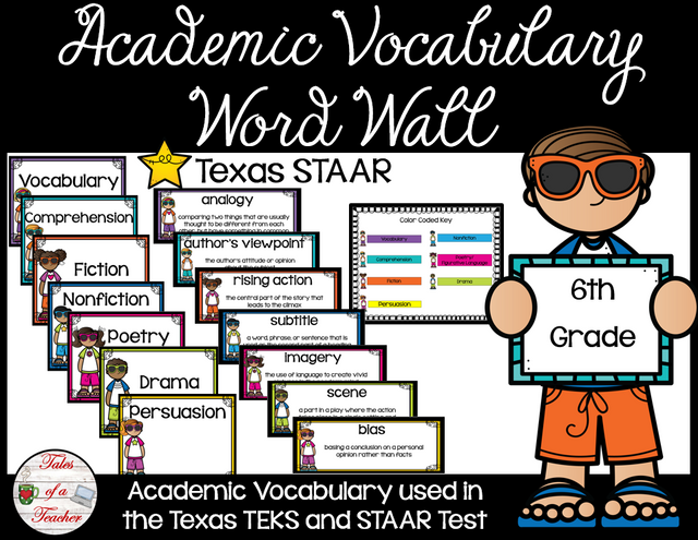 6th Grade STAAR Reading Academic Vocabulary Word Wall - Amped Up Learning