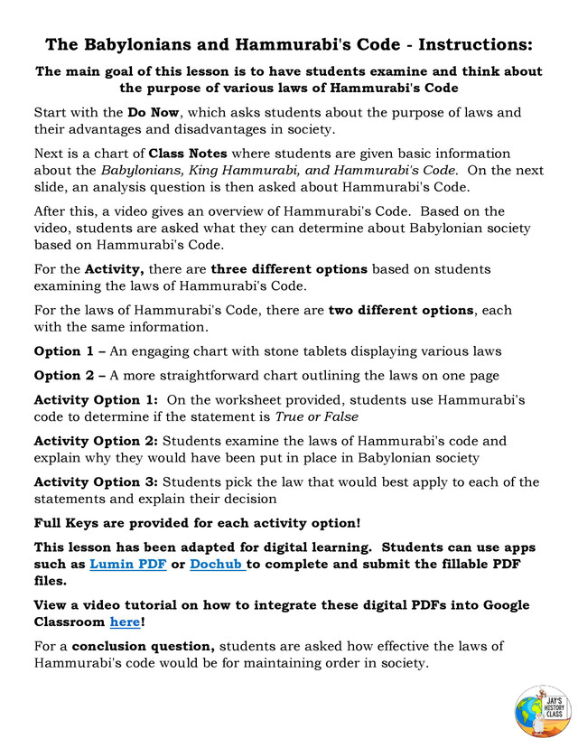 Code of Hammurabi Lesson