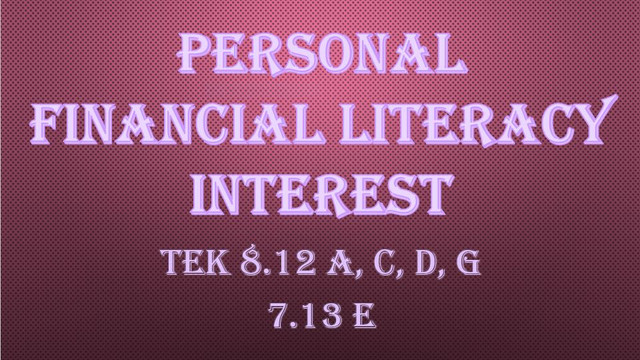 Personal Financial Literacy - 6th grade math