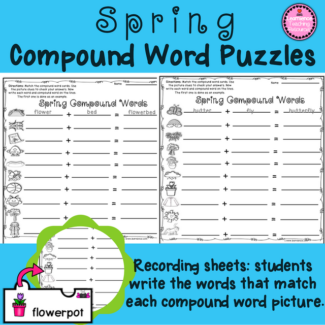 Spring Compound Word Puzzles for Word Work and Literacy Activities ...