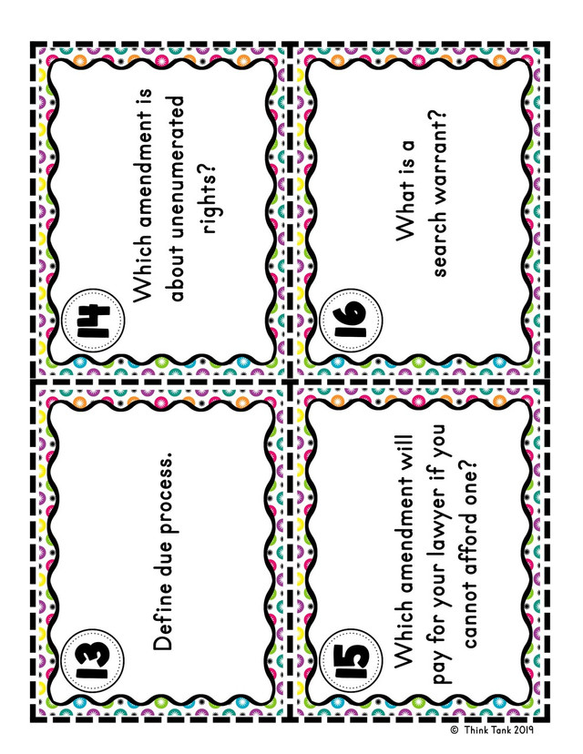Bill of Rights Scavenger Hunt - Task Cards - Amendments 1-10 ...