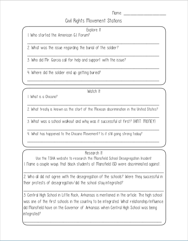 Civil Rights Movement in Texas Stations - Amped Up Learning