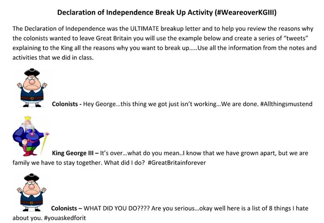 Declaration of Independence Breakup Letter - FREE - Amped Up Learning