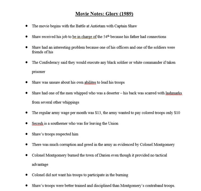 Civil War: Glory Movie Questions and Answer Key - 54th Massachusetts ...