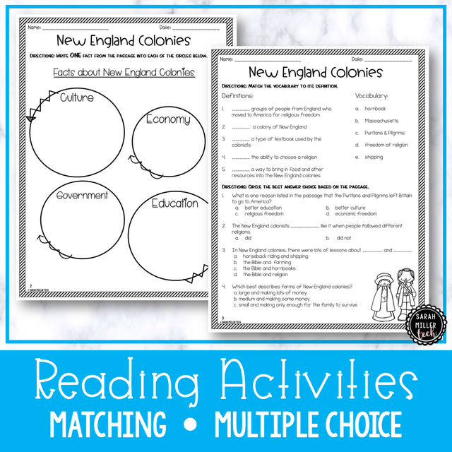 New England Colonies | Reading Activity Packet - Amped Up Learning