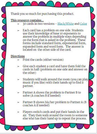 Quiz Quiz Trade- Base 10 Exponents Math Activity - Amped Up Learning