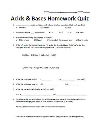 Acids and Bases Homework Quiz - Amped Up Learning