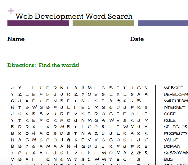 Web Development Word Search - Amped Up Learning