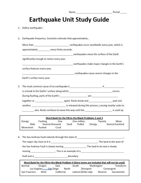 Earthquake Unit Study Guide - Amped Up Learning