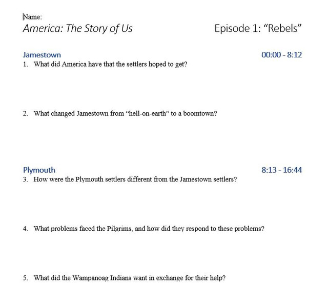 America: The Story of Us Video Viewing Guides - Amped Up Learning