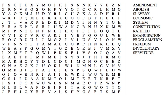 Thirteenth (13th) Amendment Word Search - Amped Up Learning