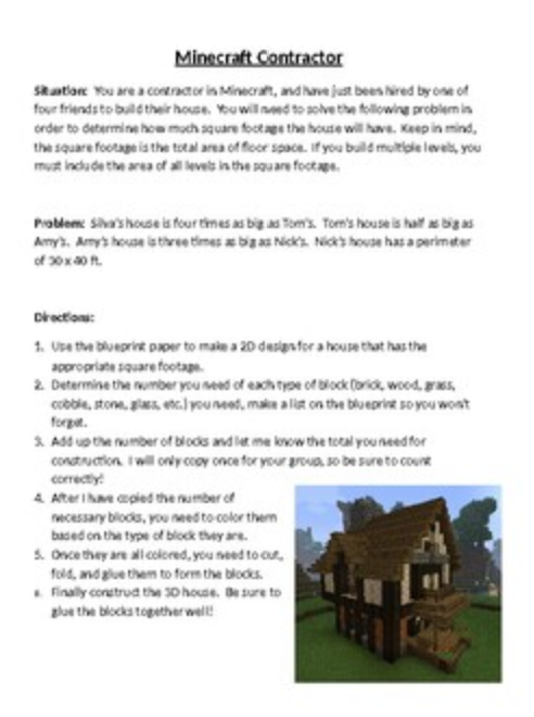 Minecraft Contractor - 2D & 3D Math PBL - Amped Up Learning