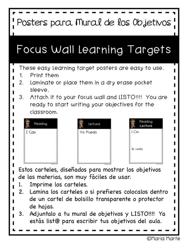 Focus Wall Learning Targets - Bilingual - Amped Up Learning