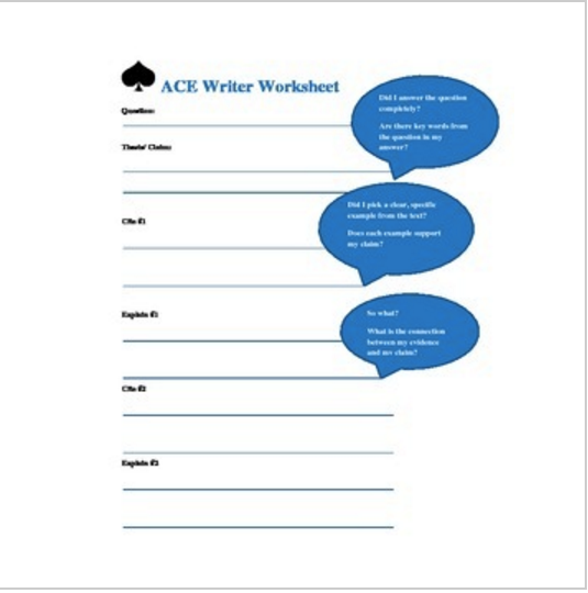 ACE Writing Strategy poster / handout / worksheet - Amped Up Learning