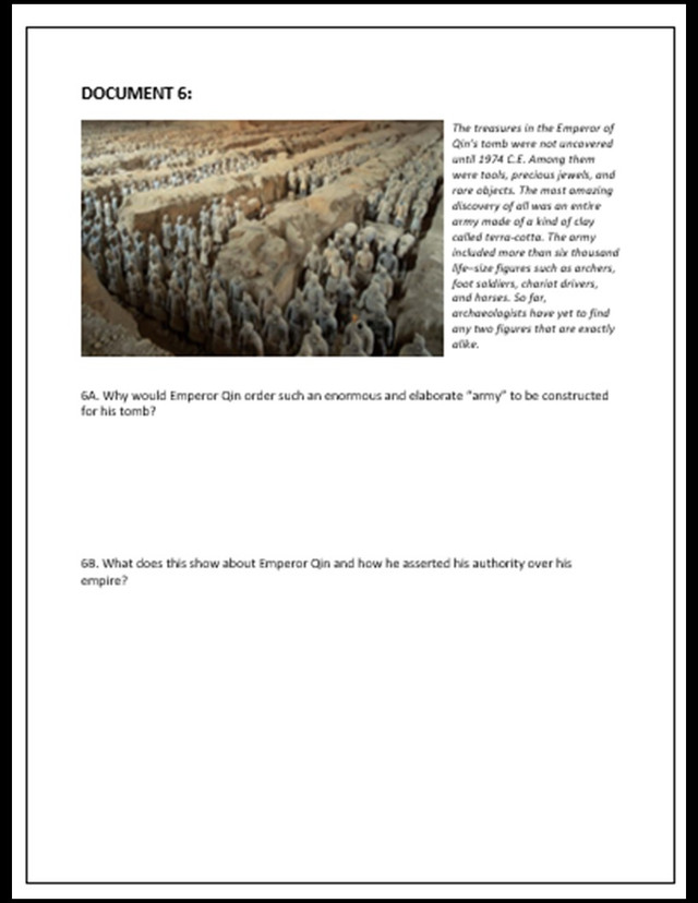 First Emperor Qin DBQ - Document Based Question Evidence Analysis ...