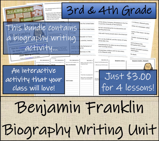 Benjamin Franklin - 3rd & 4th Grade Close Read & Biography Writing ...
