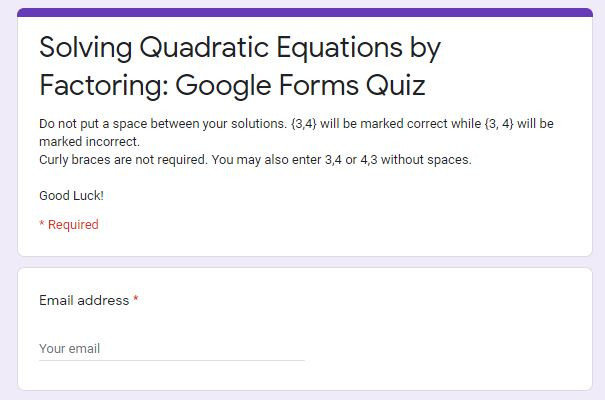 Solving Quadratic Equations using Square Roots: Google Forms Quiz - 20 ...