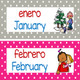 Bilingual Polka Dot Calendar Set and Classroom Decorations