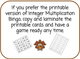 Thanksgiving Integer Multiplication Bingo
