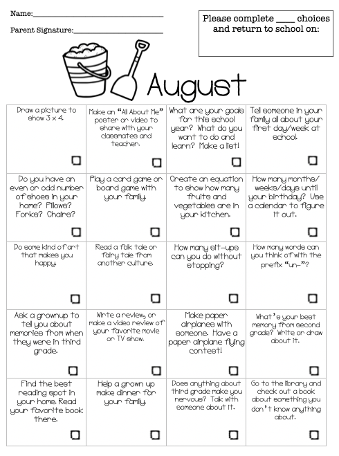 3rd Grade Homework Choice Boards for All Year