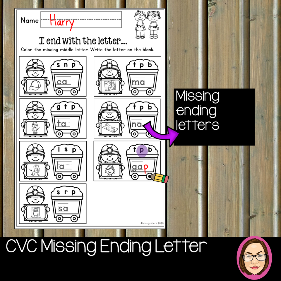 CVC A to U WORD WORK MISSING ENDING LETTER DIGITAL and PRINT BUNDLE