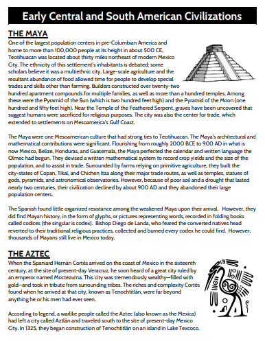 Early Central/South American Civilizations Graphic Organizer