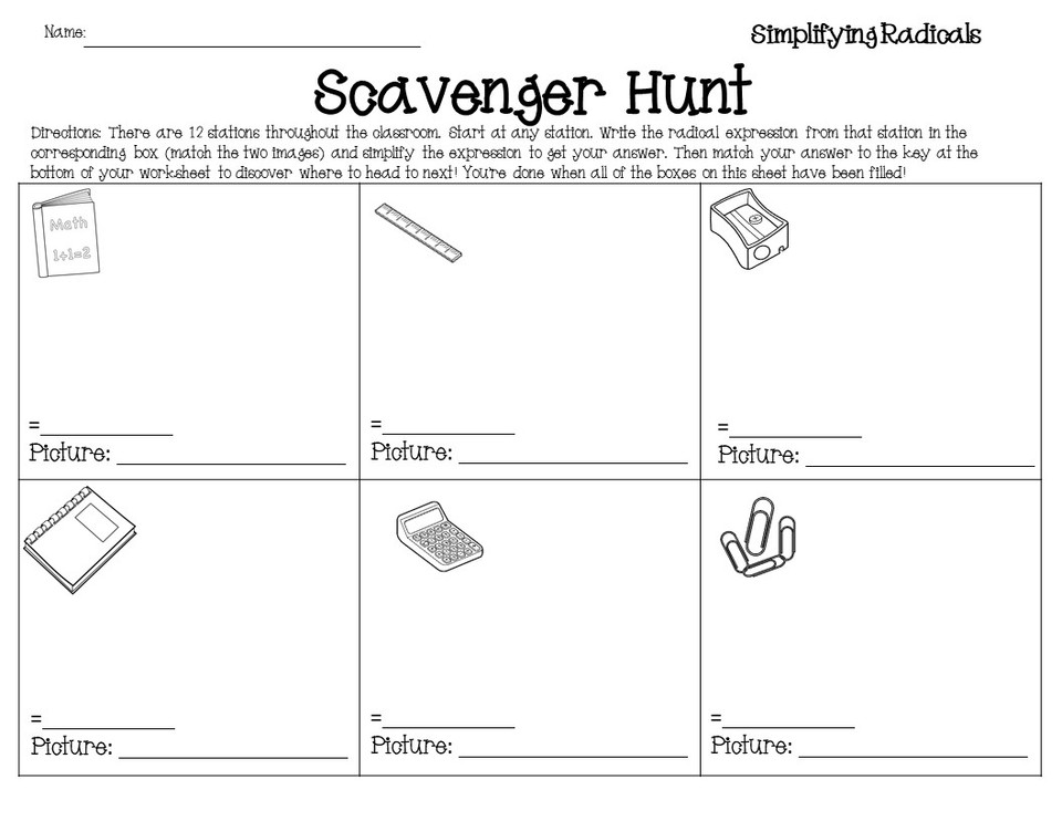 Simplifying Radicals Matching Activity
