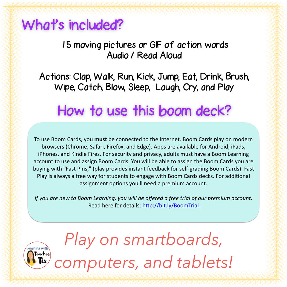 Identifying Action Words with Animated GIF Boom Cards set 1