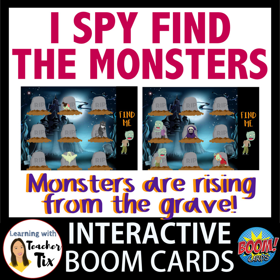 Halloween i spy game find the monsters with GIF boom cards