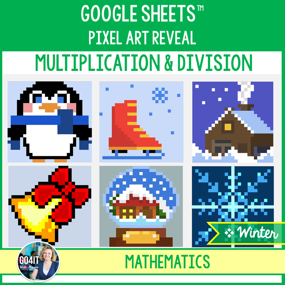 Google Sheets™ Pixel Art – Multiplication and Division - Winter Theme
