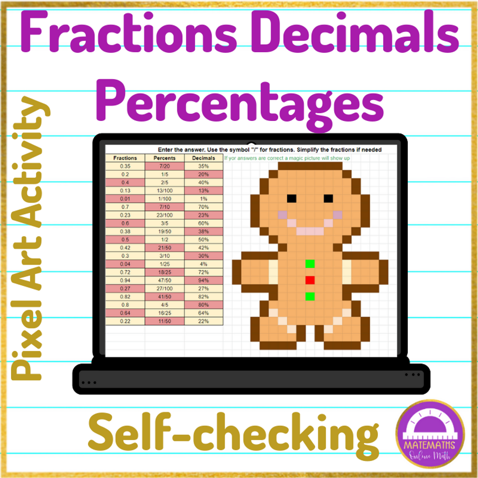 Converting Fractions Percents Decimals Pixel Art Activity Google Sheets