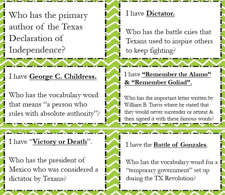 I Have, Who Has/Looping Cards-(Texas Revolution) - Amped Up Learning