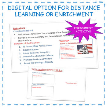 Preamble to the Constitution Poster Google Classroom Activity Distance ...
