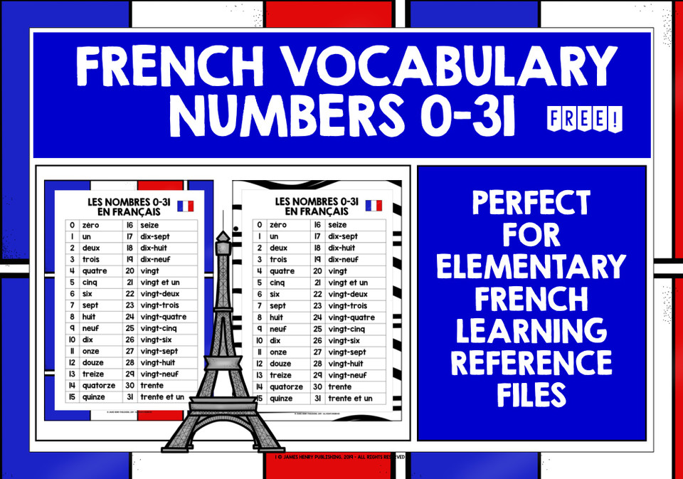 FRENCH NUMBERS 0-31 REFERENCE LIST - FREE
