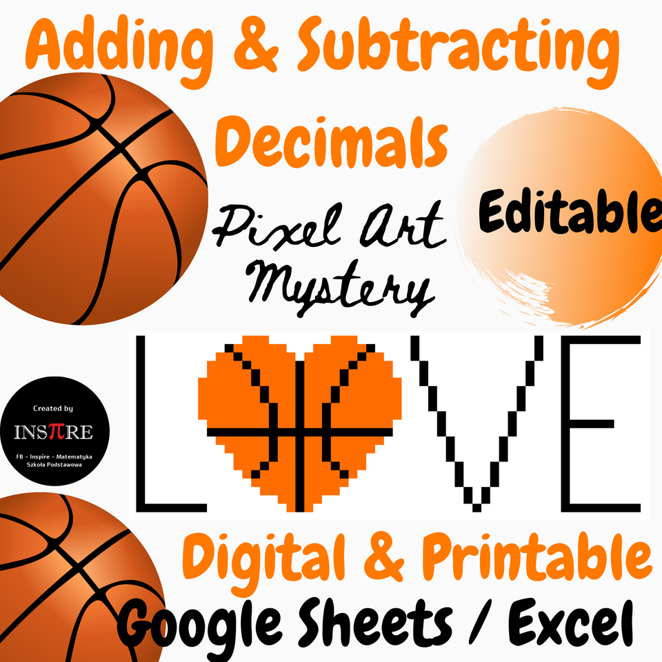 March Madness Pixel Art Mystery Adding & Subtracting Decimals Printable ...