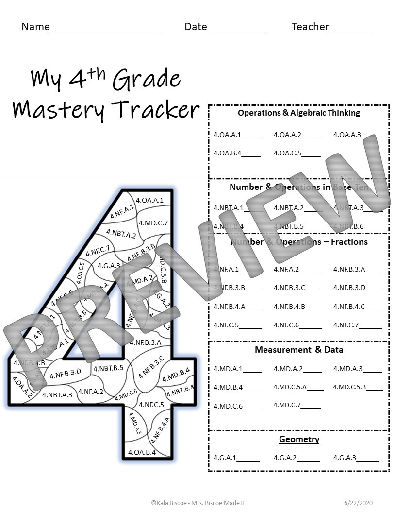4th Grade Math Data Tracker (CCMS)
