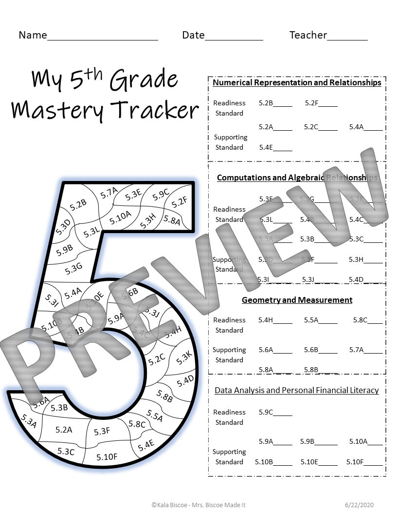 5th Grade Math Data Tracker (CCMS)