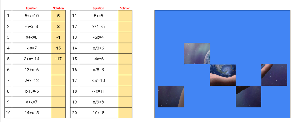Earth Day Solving One Step Equations Pixel art Activity