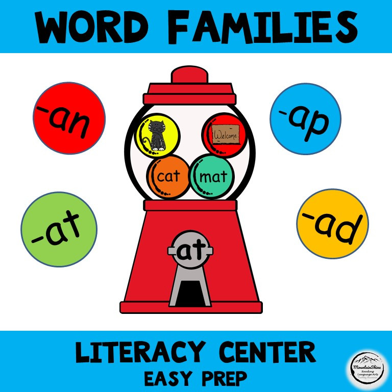 Word Families Literacy Center Gumball Theme