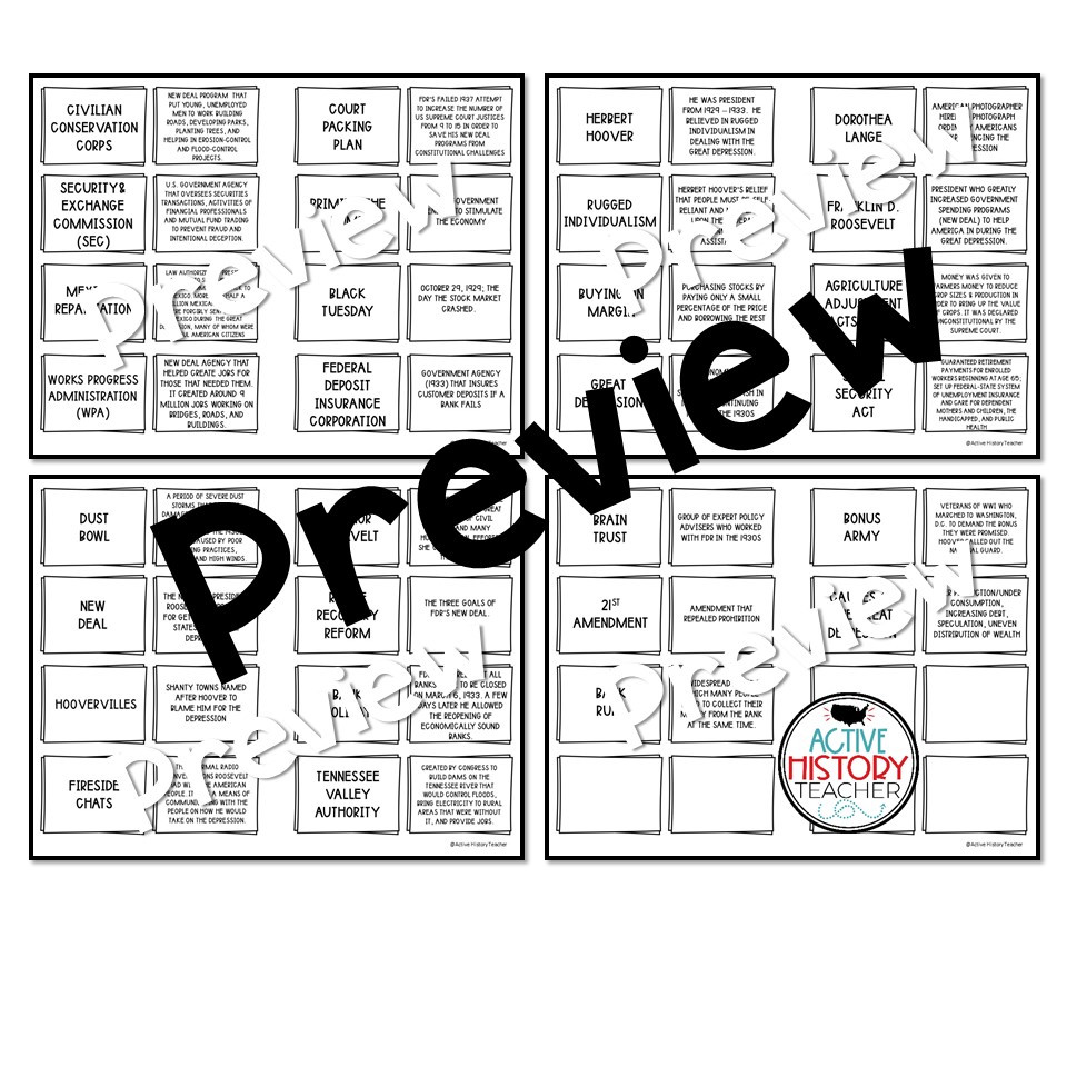 Great Depression New Deal Activity Vocabulary Matching Review Hands On ...
