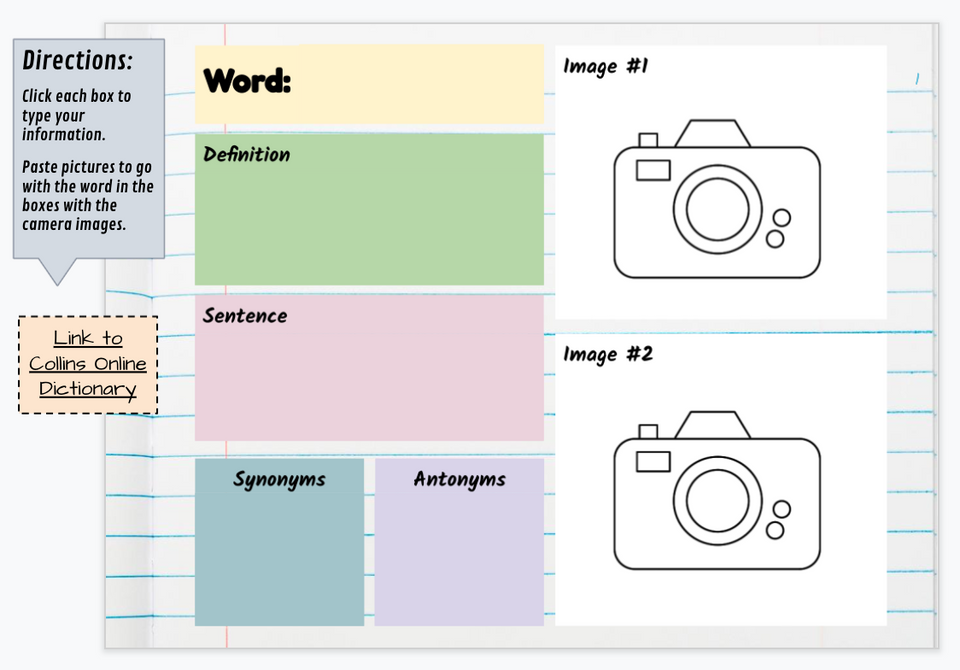 Digital Vocabulary Journal Template | Google Drive