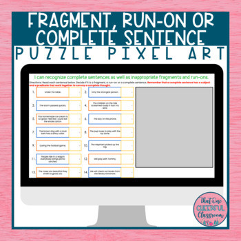 Fragment, Run-On or Complete Sentence Puzzle Pixel Art