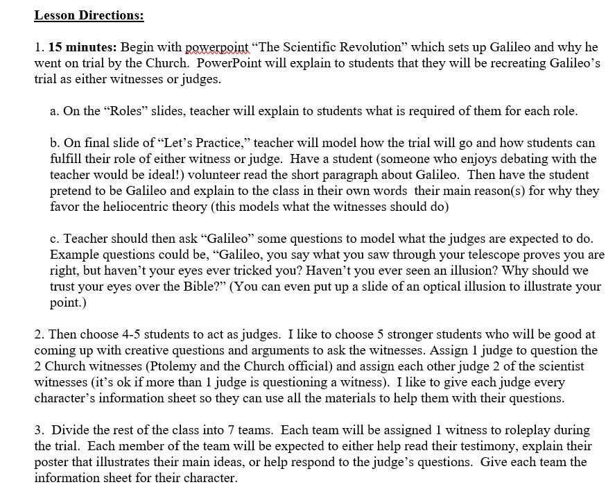 Scientific Revolution Galileo Trial Role Play - FREE