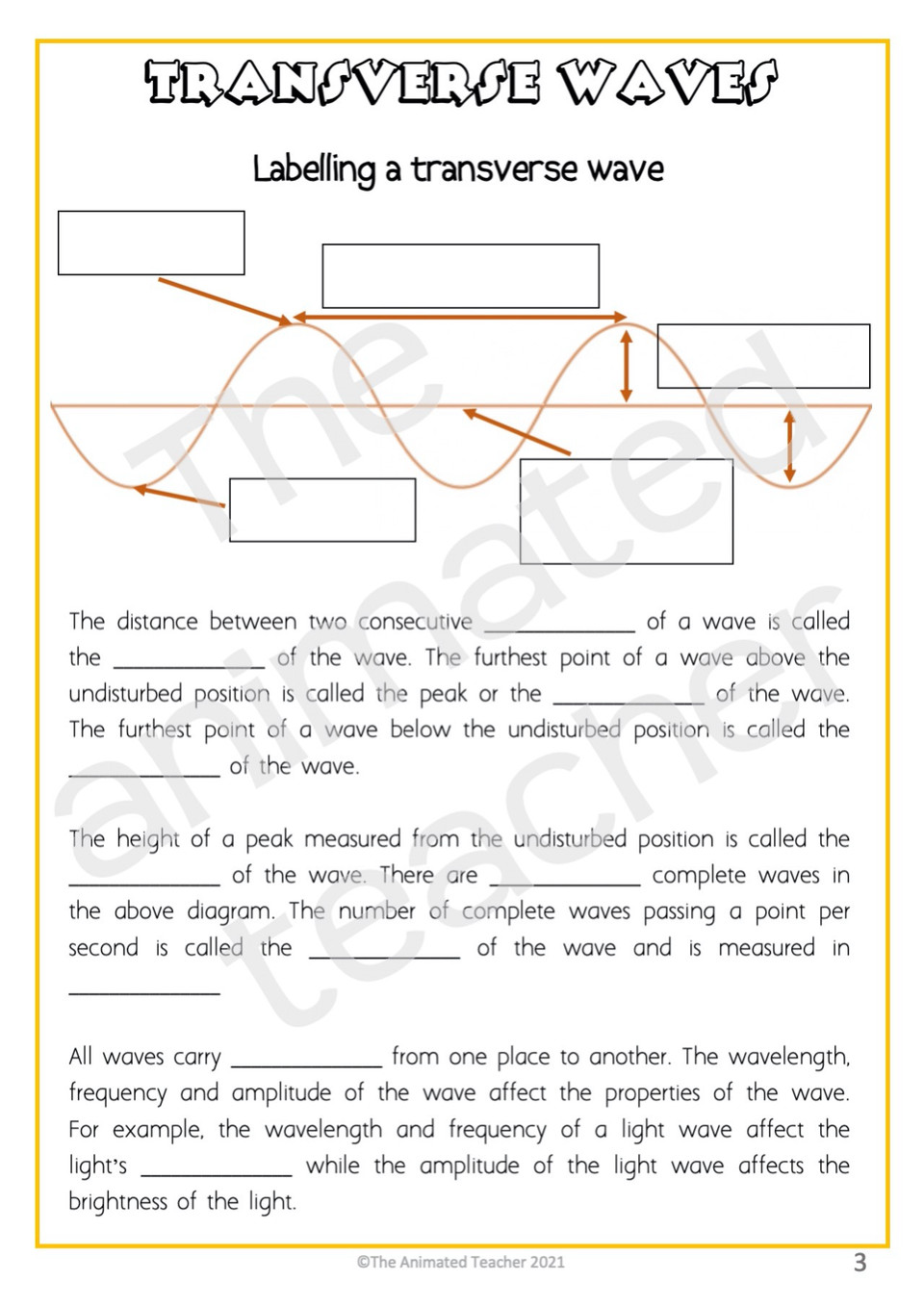 Light & Waves Doodle note worksheets