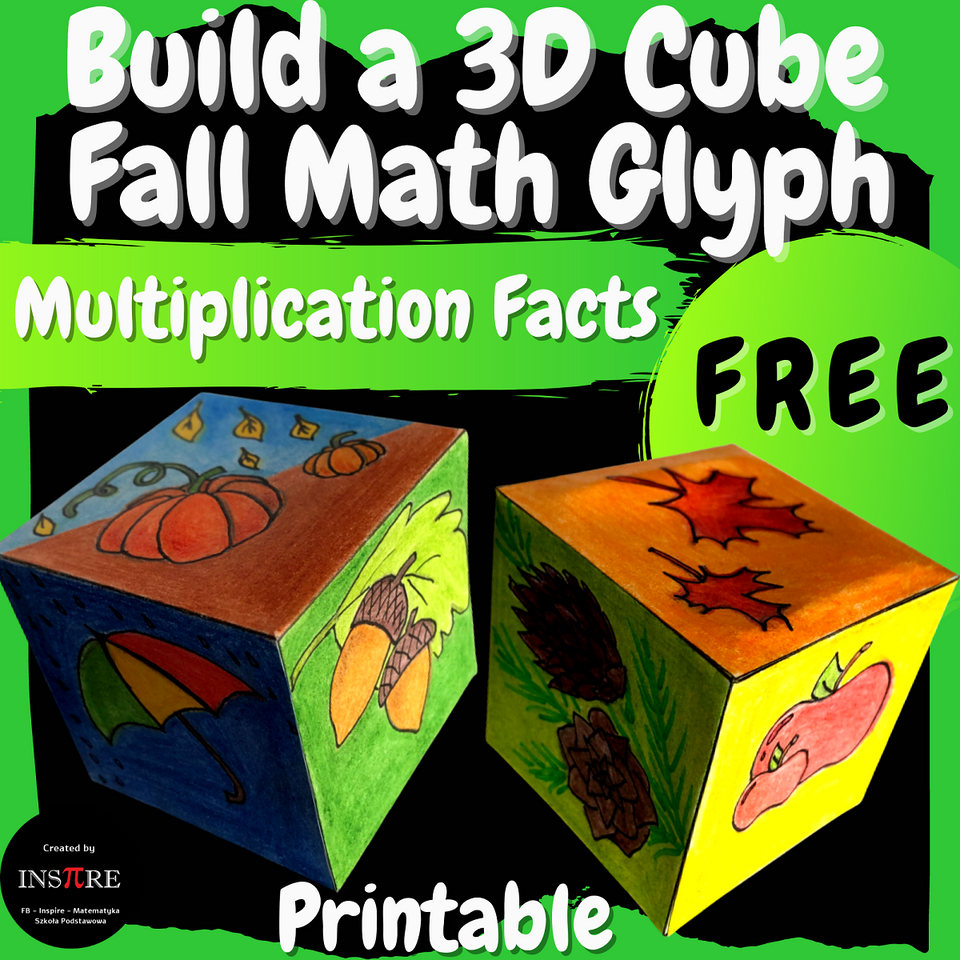 Fall Math Glyph STEAM activity Multiplication Facts Build 3D Cube hands ...