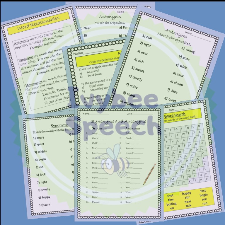 Synonyms, Antonyms, Homonyms Worksheets and Puzzles