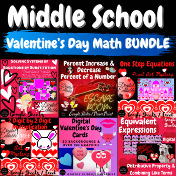 Valentine’s Day Math BUNDLE Math Games Digital & Editable Pixel Art Mystery