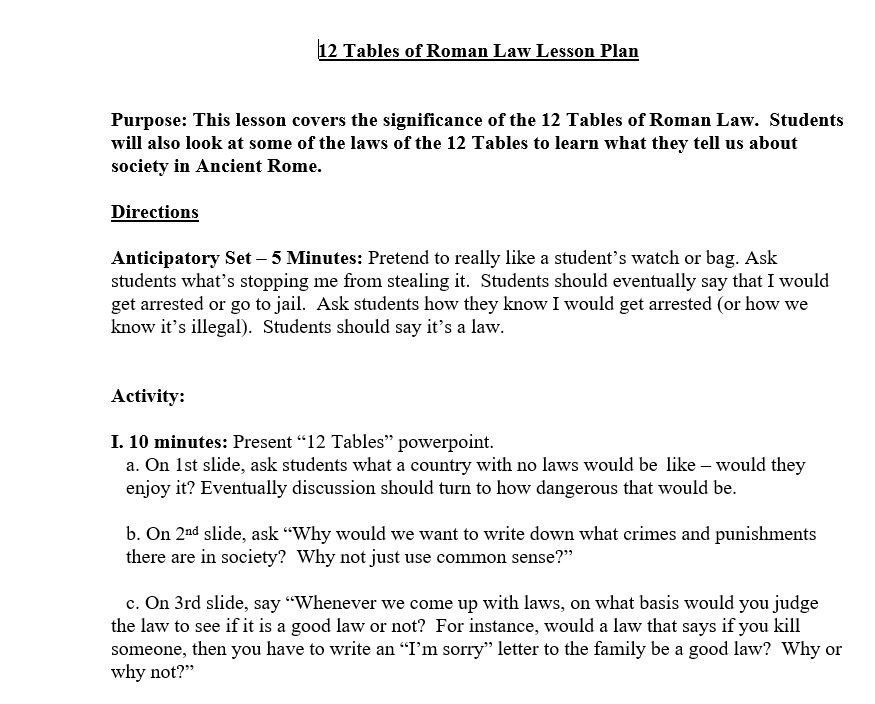 The 12 Tables of Roman Law - Roman Culture Lesson