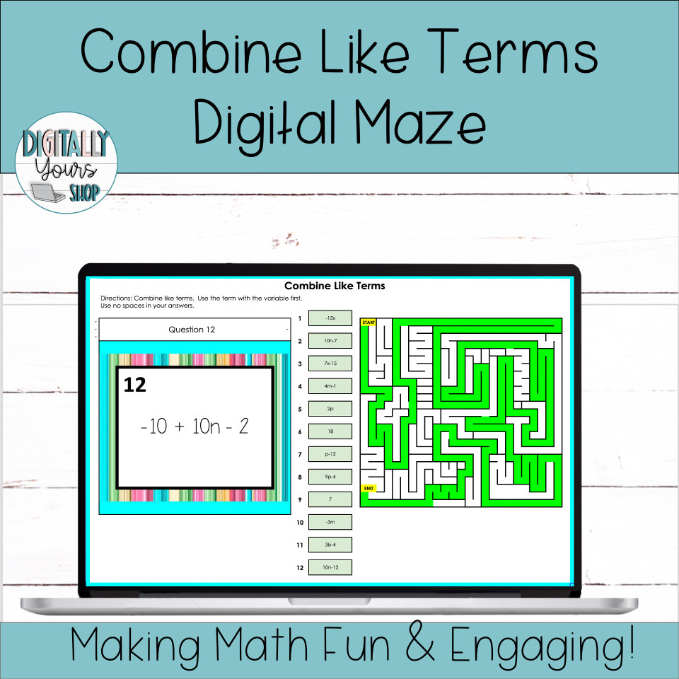 Combine Like Terms Digital Maze